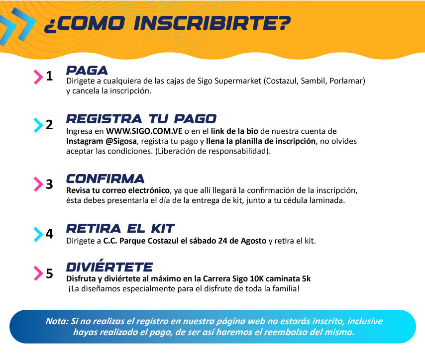 Sigo Supermarket Sambil - Inscripción Carrera 10K - Caminata 5K Sigo x 3